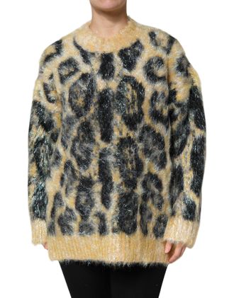 Dolce & Gabbana Womens Multicolor Leopard Mohair Crew Neck Sweater Clothing