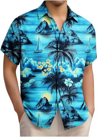 Generic Chemise hawa&iuml;enne d&eacute;contract&eacute;e et confortable pour homme - Col rabattu - L&eacute;g&egrave;re et respirante - Classique - Chemise de plage &agrave; manches courtes - Chemi