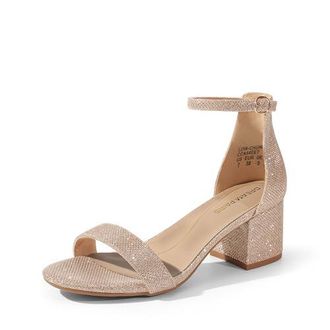 Dream Pairs Sandales &agrave; talon bas pour femme, Dor&eacute;/paillet&eacute;, 38.5 EU Large