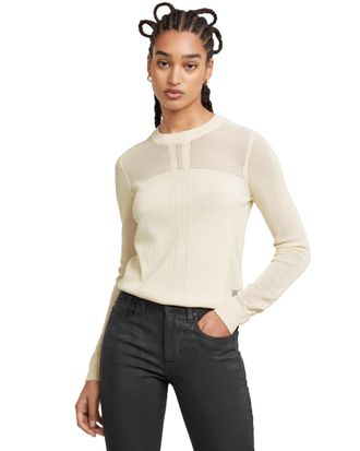 G-Star G-Star Damen Pointelle Knitted Pullover, Weiß (Chalk D25270-B754-127), L