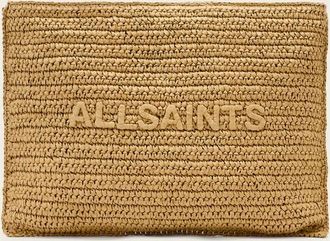 AllSaints Bettina - Gro&szlig;e gewebte Clutch aus Papier in Braun