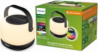 Philips Alula tragbare Solarleuchte, 3000K und RGB Farbwechsel, USB Ladekabel, IP44, schwarz-weiss