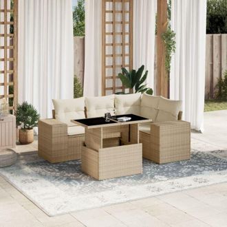 vidaXL Vidaxl - Salon de jardin avec coussins 5 pcs beige r&eacute;sine tress&eacute;e