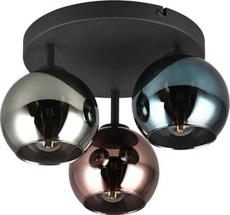 Reality Reality plafonnier Sheldon R61303017, métal noir mat, verre bleu/vert/cuivre, sauf 3x E14