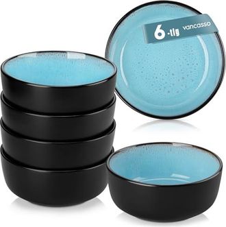 VANCASSO AMBER Lot de 6 Bols &agrave; C&eacute;r&eacute;ales - 840ml - Bols &agrave; Soupe en Gr&egrave;s - Passe au Lave-vaisselle et au Micro-ondes, Saladiers Pour Muesli, Flocons de Ma&iuml;s ou P