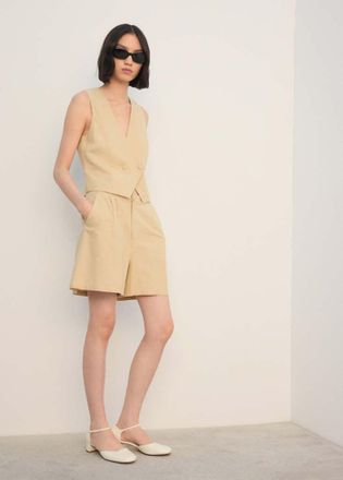 Mango Short droit en m&eacute;lange de lin moutarde - Femme - XS - MANGO