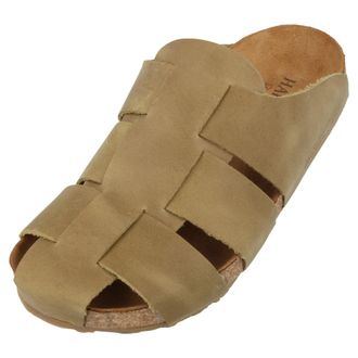 Haflinger Bio Pius Leder Pantolette Sandale Korkfu&szlig;bett Unisex Oliv (Birmania 713), Gr 46