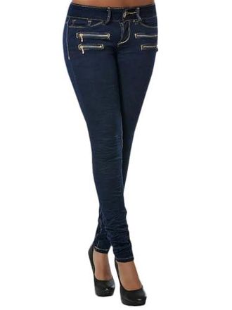 ORANDESIGNE Pantalon en Denim Femme Jeans Slim Taille Haute Jeans Stretch Pants avec Poches Jegging Extensible A Bleu Fonc&eacute; S