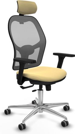 Piqueras y Crespo Ergonomischer Computerstuhl mit 3D-Armen, h&ouml;henverstellbare Lendenwirbelst&uuml;tze und h&ouml;henverstellbares Kopfteil, Grau/Cremefarben