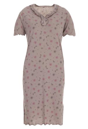 Zeitlos Nachthemd Damen Kurzarm Knöpfe Schleife Libelle Rüsche M-6XL, Farbe:Sand, Größe:3XL