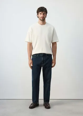 Mango Jean Sammy court coupe carotte bleu fonc&eacute; intense - Homme - 38 - MANGO MAN