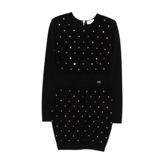 Elisabetta Franchi Femme, Robes, Noir, Taille: 36 FR Robe Courte &agrave; Manches Longues et Effet Matelass&eacute;