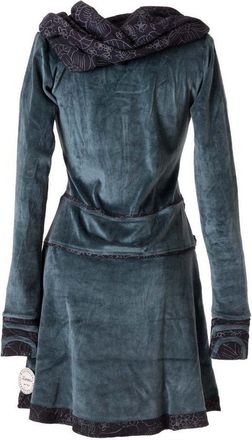 vishes Midikleid Samtkleid warm mit gro&szlig;em Kapuzenkragen Ethno, Hippie, Goa, Elfen Style