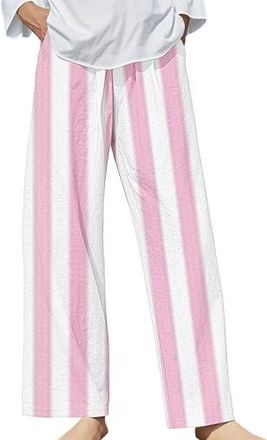 Generic Pantalon Femme Large L&eacute;ger Fluide Lin Ample Womens Non Pocket Cotton Linen Casual Pants Large Pantalon Yoga Femme Pantacourts Fluide (Pink XXXL)
