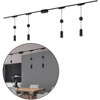 B.K.Licht Briloner Luxtrail Schienensystem, Komplettset, 4x led Pendel, Höhenverstellbar, Einspeisung, Schwarz, 2 m