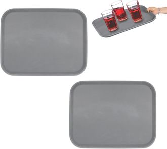 Relaxdays Serviertablett, 2er Set, rutschfeste Oberfläche, BxT: 46 x 35 cm, eckiges Kellnertablett, Gastronomie, grau