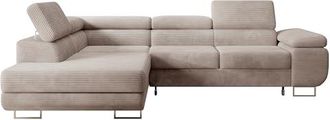 Selsey STEVIL - Ecksofa L-Sofa mit Schlaffunktion, Bettkasten, Ottomane links, Cordbezug Dunkelbeige