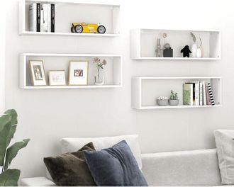 vidaXL Vidaxl - tag&egrave;res cube murales 4pcs Blanc 80x15x26,5cm bois ding&eacute;nierie