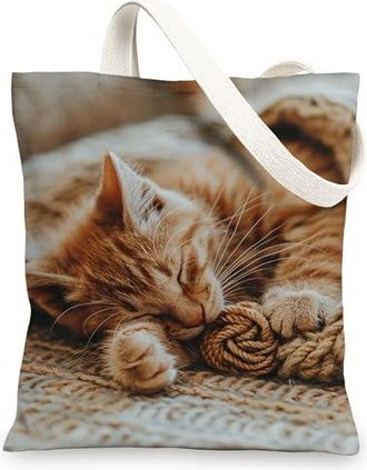 Generic Adorable sac fourre-tout en toile avec motif animal mignon, sacs de courses réutilisables, confortables, vintage, légers et lavables avec bandoulière,