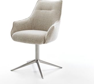 DELIFE Drehstuhl Alja-Flex mit Armlehnen Webstoff Soft Beige Fu&szlig;kreuz Edelstahl 360&deg; drehbar Wippfunktion Taschenfederkern, Esszimmerst&uuml;hle