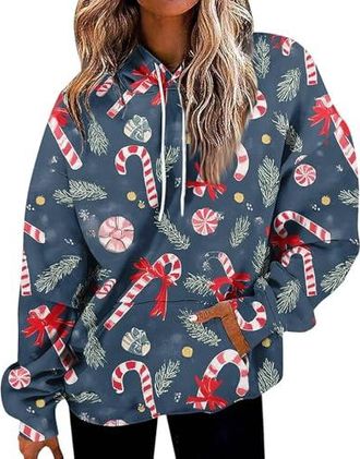 Generic Pull de Noël pour femme UK 2025 - Imprimé arbre de Noël amusant à paillettes - Pull de Noël moche à manches longues pour les vacances, cadeau de fête,