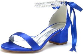 Miyoopark Femmes Chaussures de mariage perles Talon bas Sandales de soirée, Bleu royal., 39.5 EU