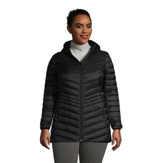 Lands End Daunenjacke WANDERWEIGHT Verstaubar Ultraleicht mit Kapuze, Damen, Größe:48-50 plus, Schwarz, Nylon/Daunen, by Lands End