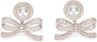 Self Portrait Femme, Accessoires, Gris, Taille: ONE Size Pearl Bow Earrings