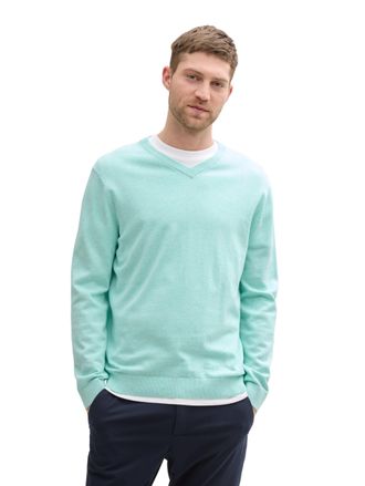 Tom Tailor Herren Strickpullover mit V-Ausschnitt, 22232 - Soft Mint Green Melange, L