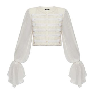 Balmain Cropped Tweed and Muslin Jacket - - Jackets - Damen - Beige - M