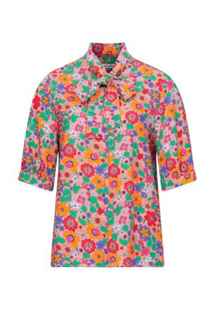 Seidensticker Damen Bluse - Fashion Bluse - Regular Fit - Stehkragen mit Schleife - Kurzarm - 100% Viscose