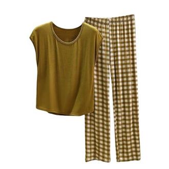 Generic Ensemble 2 pi&egrave;ces pour femme - Tenue d&eacute;t&eacute; sans manches &agrave; col rond - Pantalon court &agrave; jambes larges - Tenues de vacances - Surv&ecirc;tement pour femme - Pan