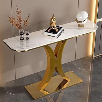 Generic Table de Canapé Derrière Le Canapé, Table de Hall Dentrée Étroite avec Base Géométrique, Table Console en Faux Marbre, pour Salon Entrée Couloir(Gold 