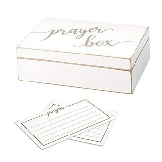 Lillian Rose BX115 White Distressed Box with Prayer Cards, 6.5 Gebetsbox mit Gebetskarten, 16,5 cm, Wei&szlig;, Papier Holzwerkstoff, Cremewei&szlig;