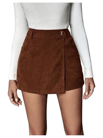 SOLY HUX Femme Jupe-culotte Mini Jupe Velours C&ocirc;tel&eacute; Ligne A Jupes Courtes Hiver Jupe en Velours C&ocirc;tel&eacute; Jupe-short Taille Haute Shorts Portefeuille Jupe D&eacute;cont