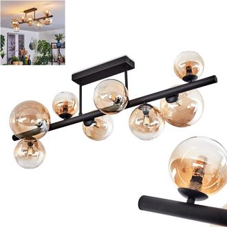 HOFSTEIN Deckenleuchte Chehalis, 8-flammige Deckenlampe aus Metall/Glas in Schwarz/Bernstein/Klar, Leuchte im Retro/Vintage-Design (Schirme Ø 10, 12, 15cm), G9