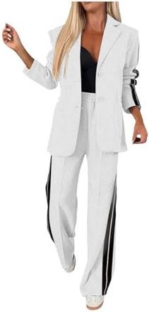 Generic Ensemble 2 pi&egrave;ces d&eacute;contract&eacute; &agrave; manches longues pour femme, veste ample et pantalon large avec poches, ensemble de d&eacute;tente d&eacute;t&eacute; assorti, blanc, 4XL