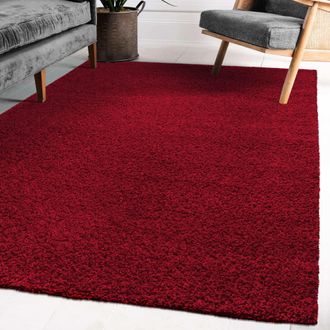 Impression Wohnzimmerteppich - Hochwertiger Öko-Tex zertifizierter Flächenteppich - Solid Color Teppich Rot - Größe 200x290