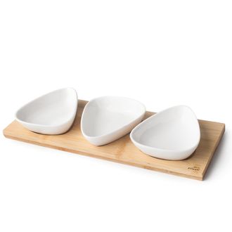Lacor Lacor - 61241 - Snacktablett aus Bambus, Snacktablett aus 100% Bambus und Porzellan, 3 Fächer, Spülmaschinenfest, Ideal zum Servieren von Snacks, Fass