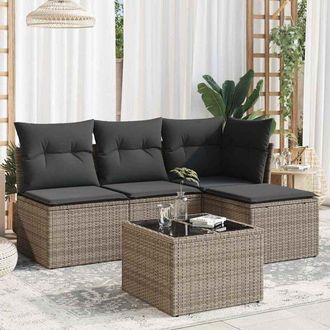 vidaXL 5-tlg. Garten-Sofagarnitur mit Kissen Grau Poly Rattan - Vidaxl