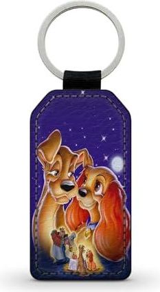 Generic Porte-clé noir en simili cuir La belle et le clochard dessin animé Lady and tramp chiens amour Ref 11