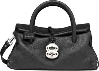 Zanellato Femme, Sacs, Noir, Taille: ONE Size Sac &agrave; Main en Cuir Noir &Eacute;l&eacute;gant