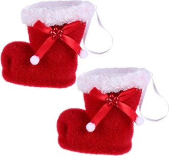 PartyKindom 2 Stück Weihnachtliche Candy Boots Geschenkbeutel aus Filz Kleine Süßigkeiten Stiefel in Rot Wiederverwendbare Xmas Candy Pouch für Partydeko Geschenk