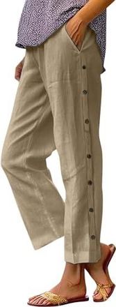 Generic IQYU Pantalon d&eacute;t&eacute; long et l&eacute;ger en mousseline pour femme - Grande taille - Pantalon en lin 7/8 - Pantalon de loisirs stretch en coton &eacute;l&eacute;gant - Panta