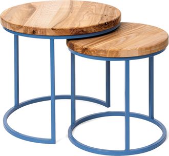 Lamofootwear Manufaktur Couchtisch rund 2er Set - Beistelltisch Holz - Wohnzimmertisch rund, Kaffeetisch, Sofatisch modern, Holztisch f&uuml;r Wohnzimmer, Schlafzimmer-