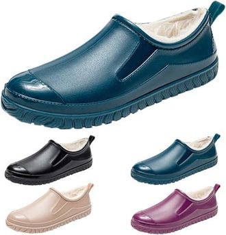 Generic Wellington Bottes de pluie &agrave; enfiler pour femme avec bottes en caoutchouc doubl&eacute;es en peluche - Chaudes et confortables - Imperm&eacute;ables, antid&eacute;rapantes