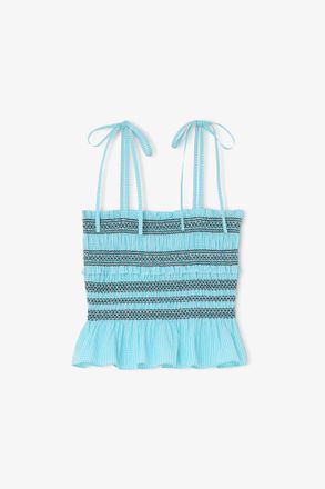 Ganni Haut &agrave; carreaux bleus Bleu Coton biologique - Taille 44 - Pour Femme