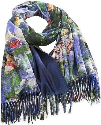 GFM Ch&acirc;le en laine m&eacute;lang&eacute;e, texture cachemire, peinture &agrave; base dart pour lautomne et lhiver - Monet N&eacute;nuphar Vert -(88-PWSHL-18)