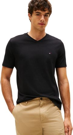 Tommy Hilfiger Herren T-Shirt Kurzarm Essential Tee mit V-Ausschnitt, Schwarz (Black), XS