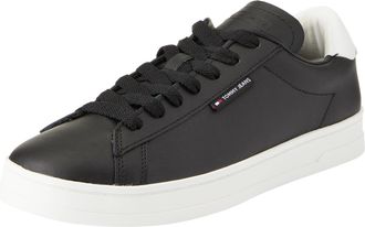 Tommy Jeans Herren Cupsole Sneaker Leather Schuhe, Schwarz (Black), 43